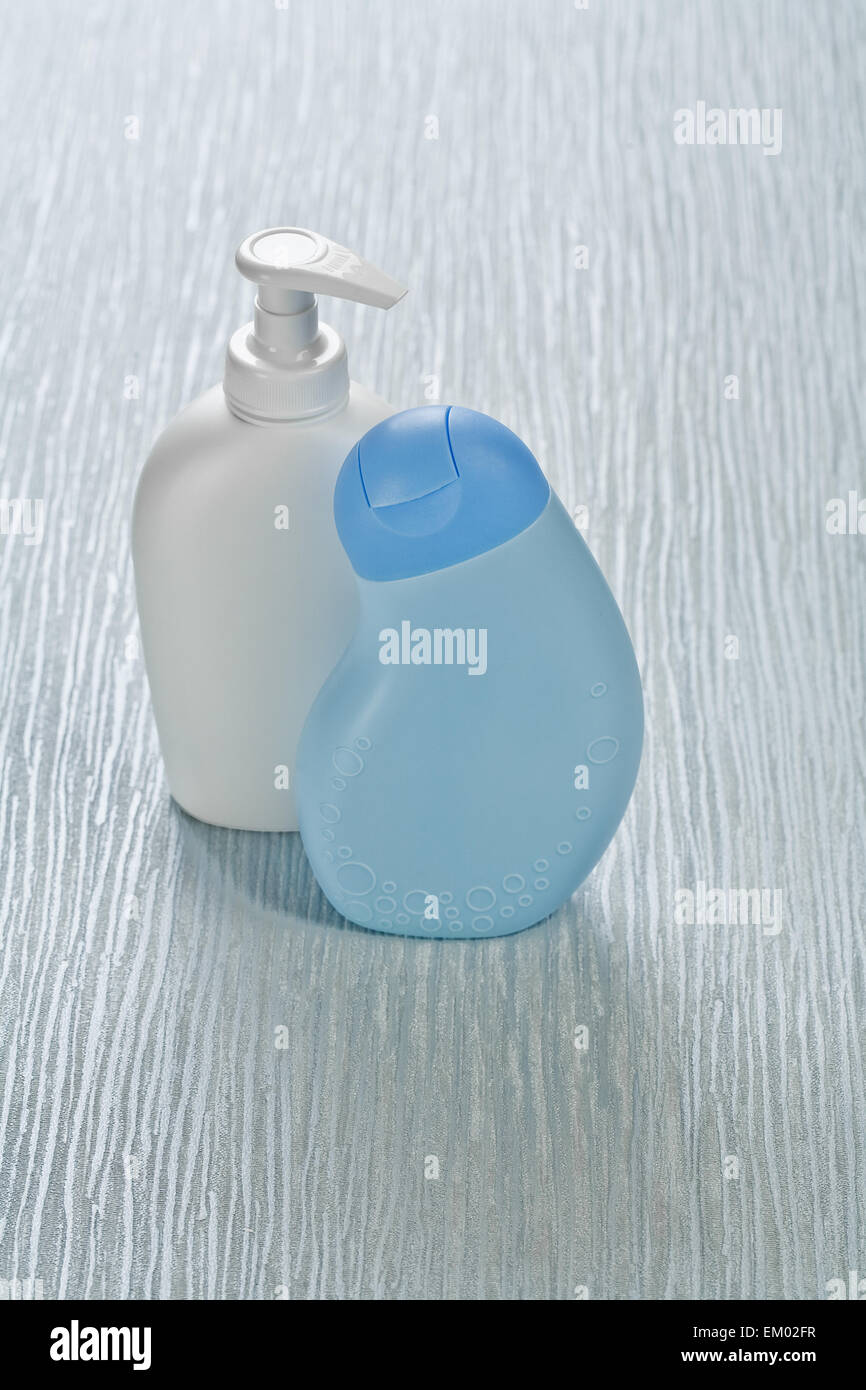 white and blue bottles Stock Photo - Alamy