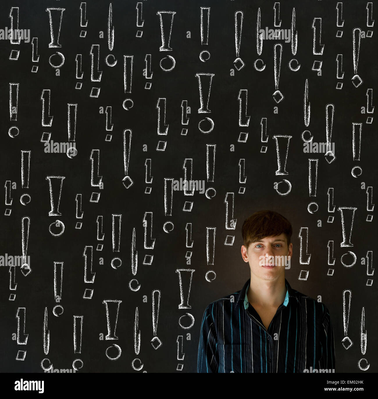 Businessman student teacher chalk exclamation marks Stock Photo - Alamy