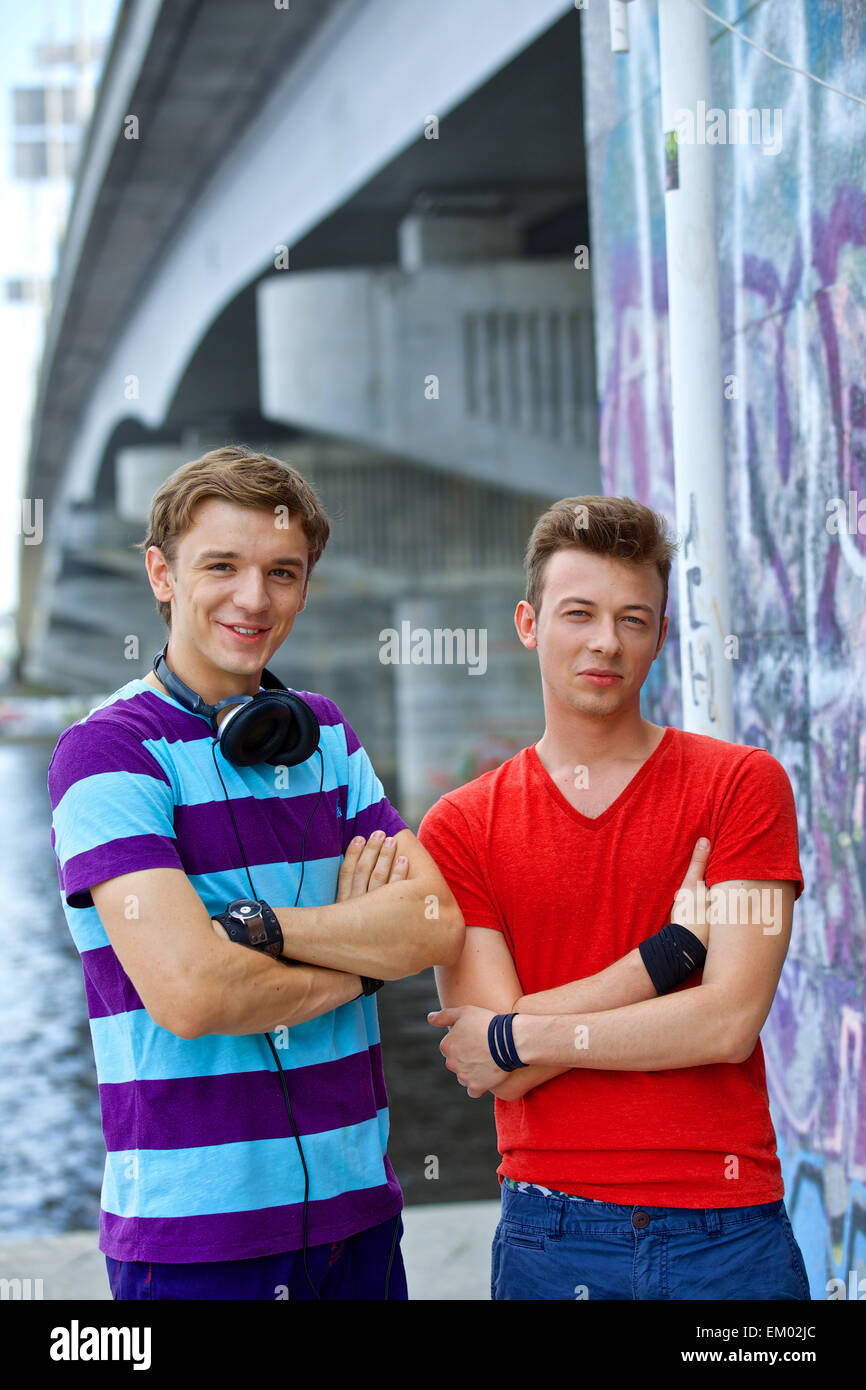 Two young friends happy Stock Photo - Alamy