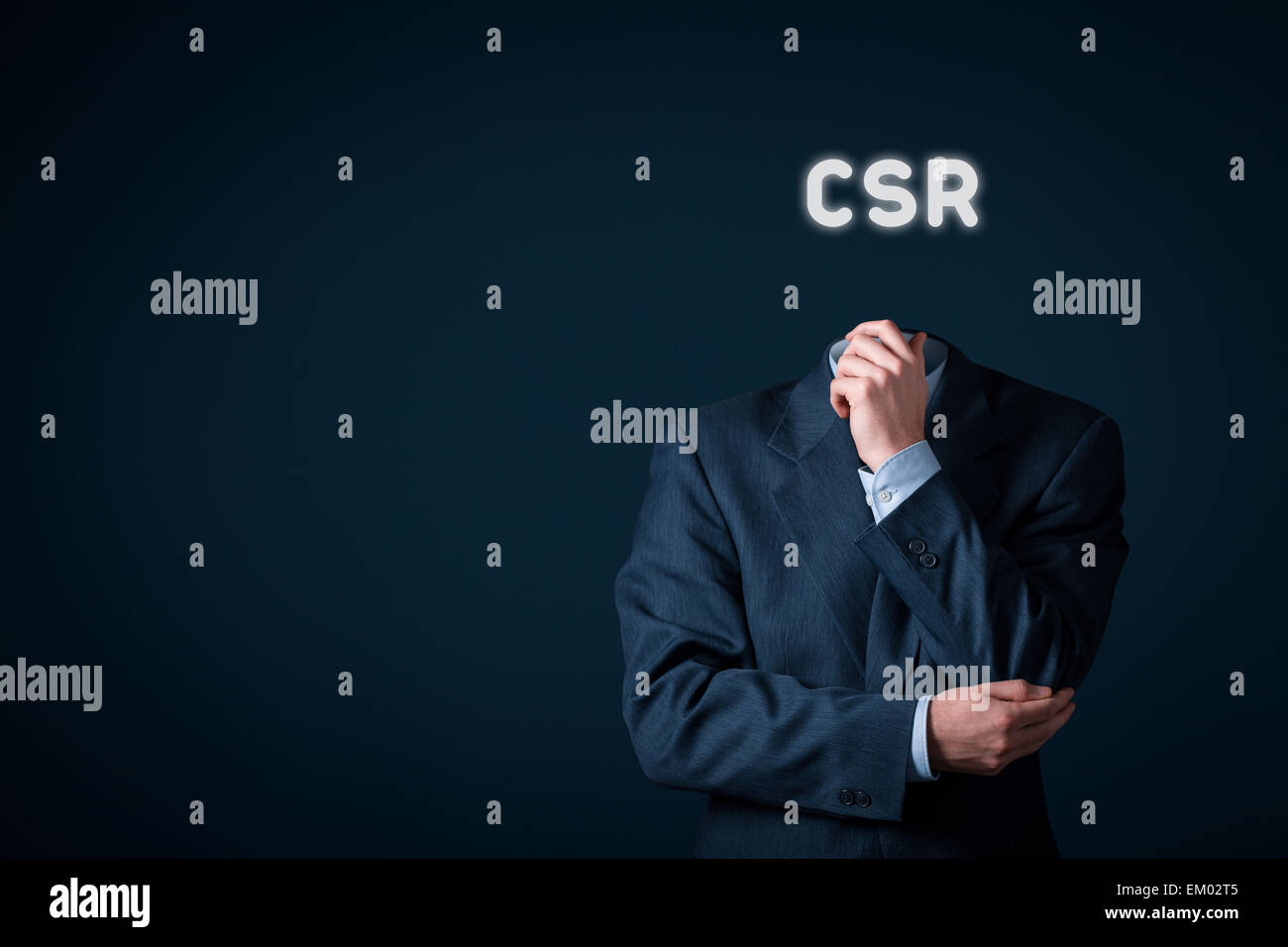 Corporate social responsibility (CSR) concept. Businessman think about ...