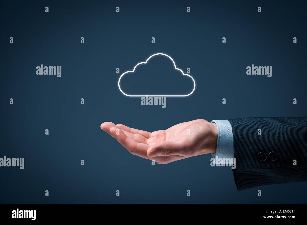 Cloud computing concept - connect to cloud. Hand with cloud computing ...