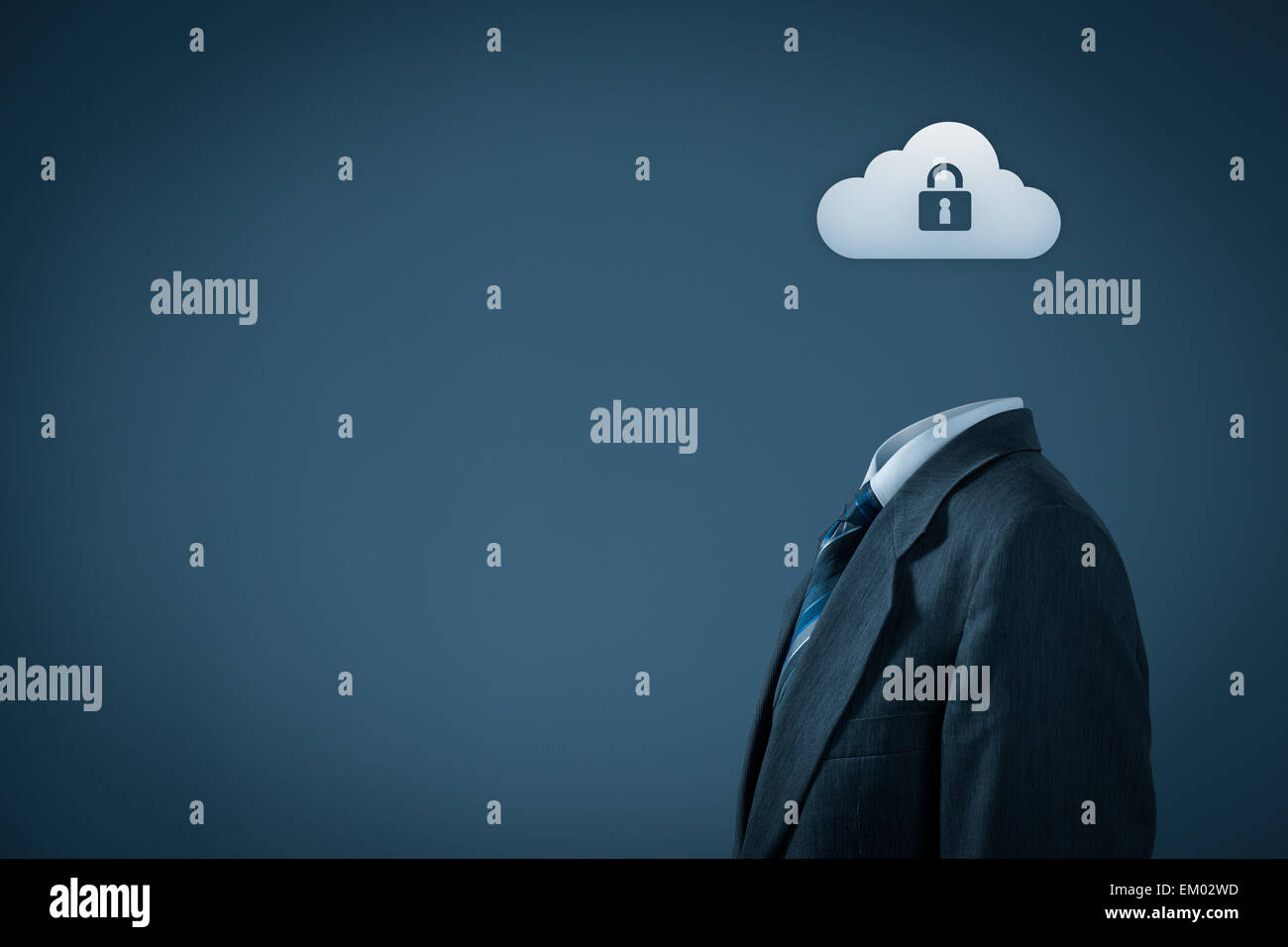 Cloud storage security concept. Safety data management specialist think ...