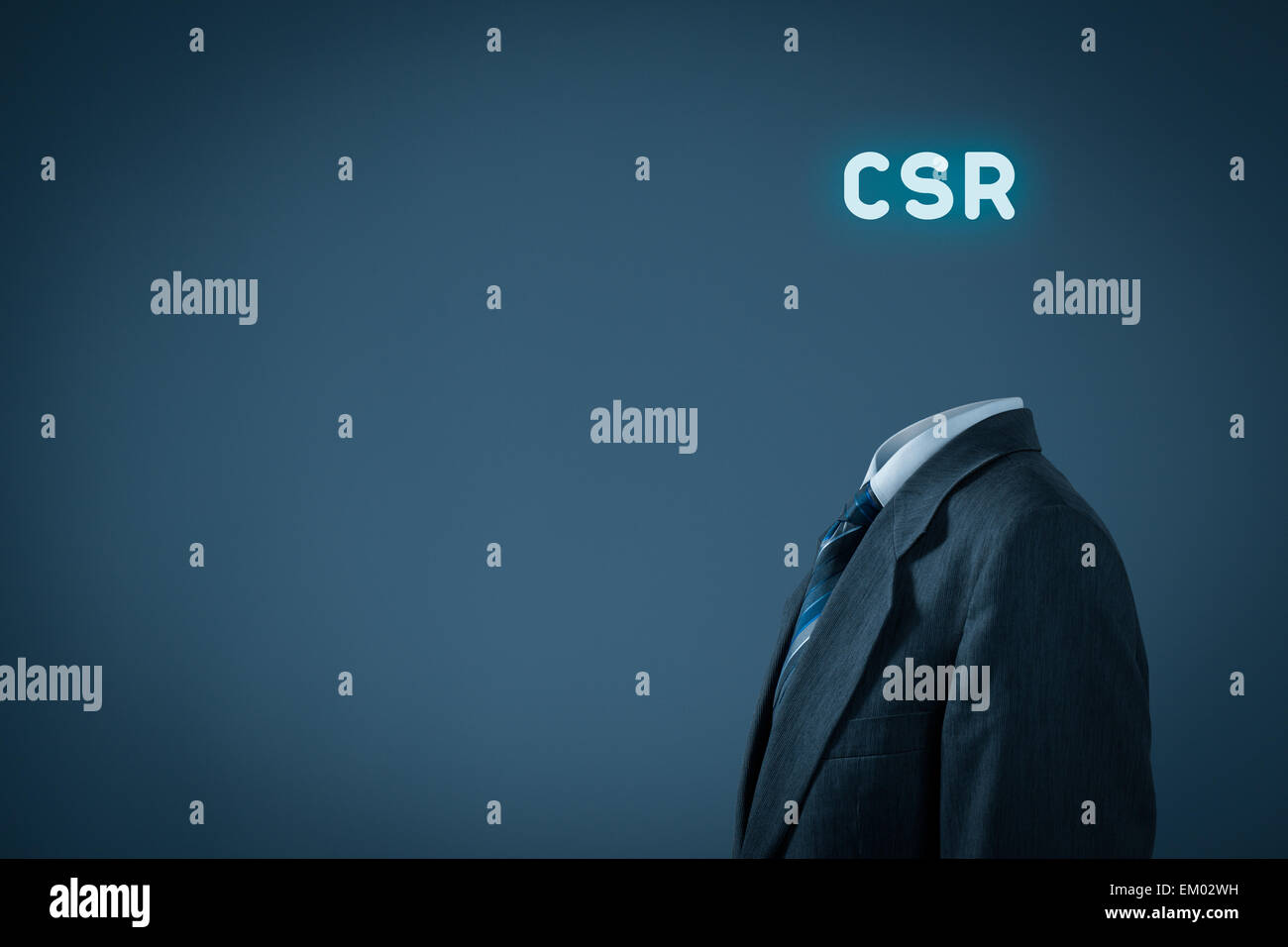 Corporate social responsibility (CSR) concept. Businessman think about ...