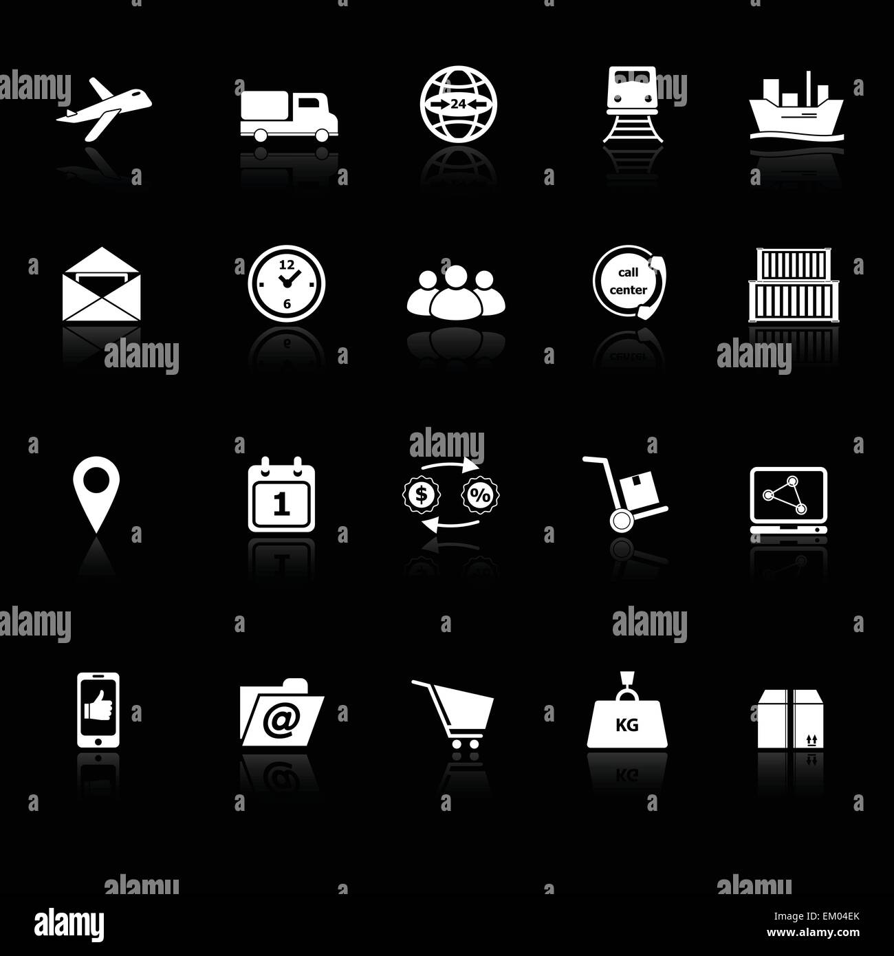 Logistic icons with reflect on black background, stock vector Stock ...