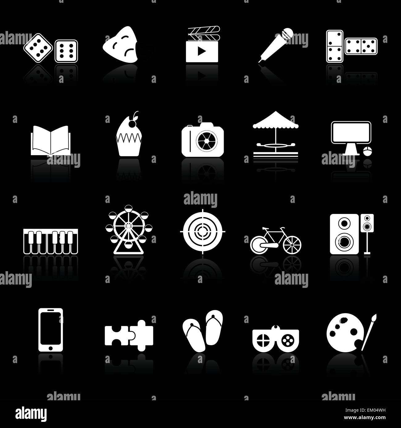 Entertainment icons with reflect on black background, stock vector ...