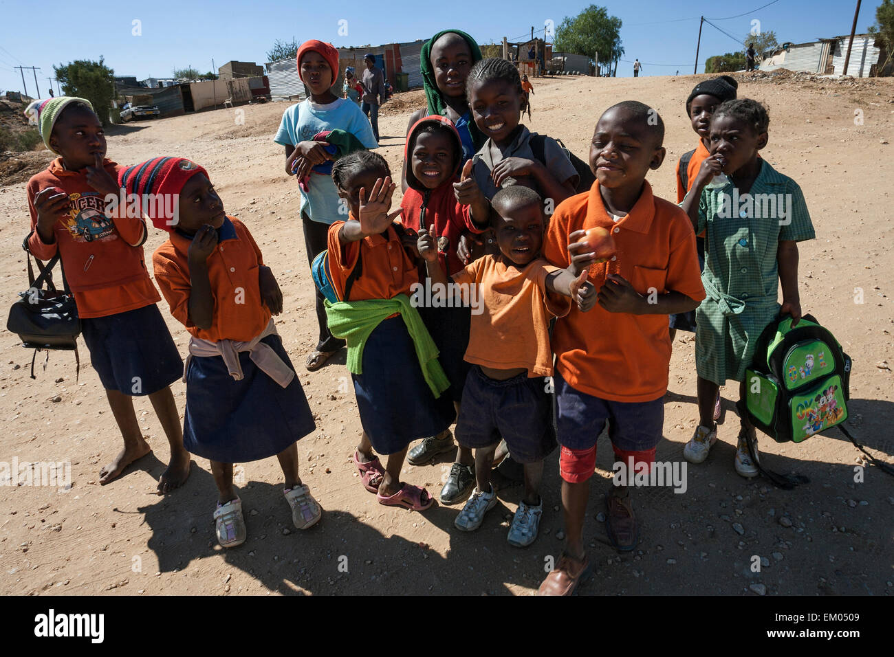 Local school children in school uniform, township Katutura, Windhoek ...