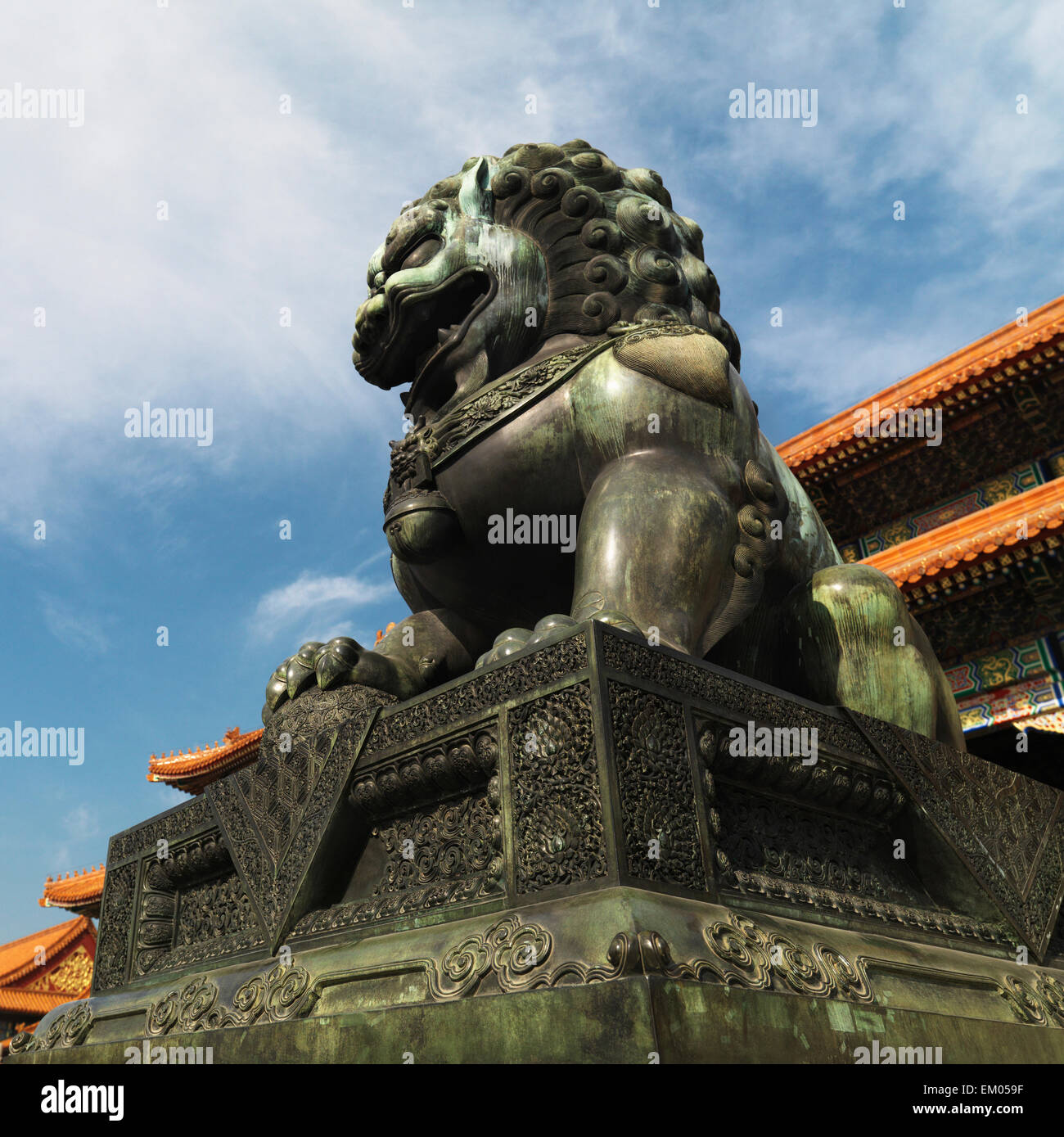 Guardian Lion Statue In The Forbidden City; Beijing, China Stock Photo ...