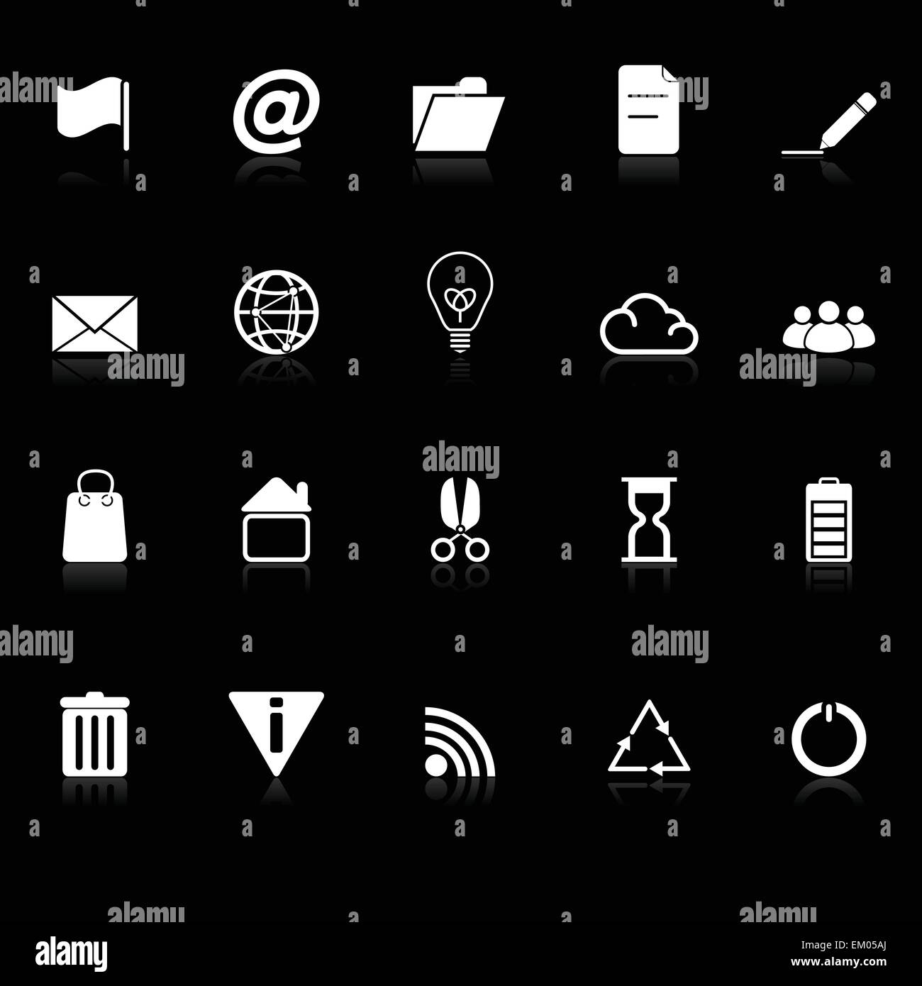 Web and internet icons with reflect on black background, stock vector ...