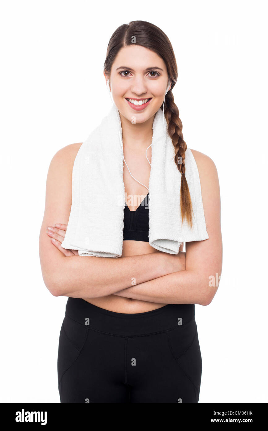 Attractive fit woman posing casually Stock Photo - Alamy
