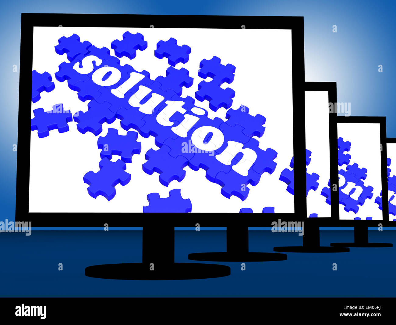 Solution On Monitors Shows Solving Problems And Achieving Result Stock ...