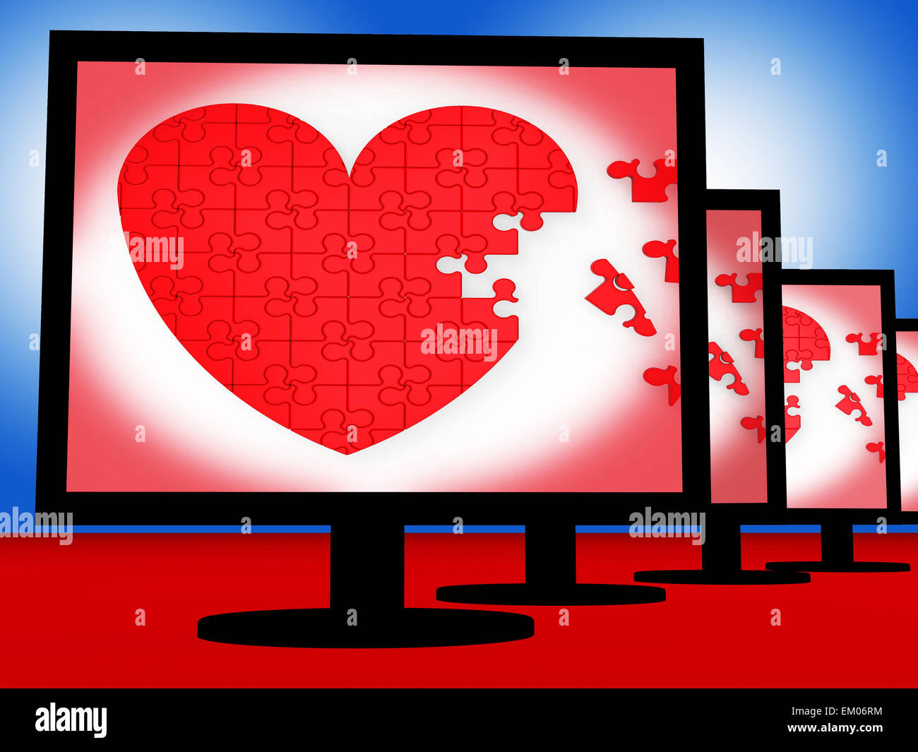 Puzzle Heart On Monitors Shows Love Stock Photo - Alamy