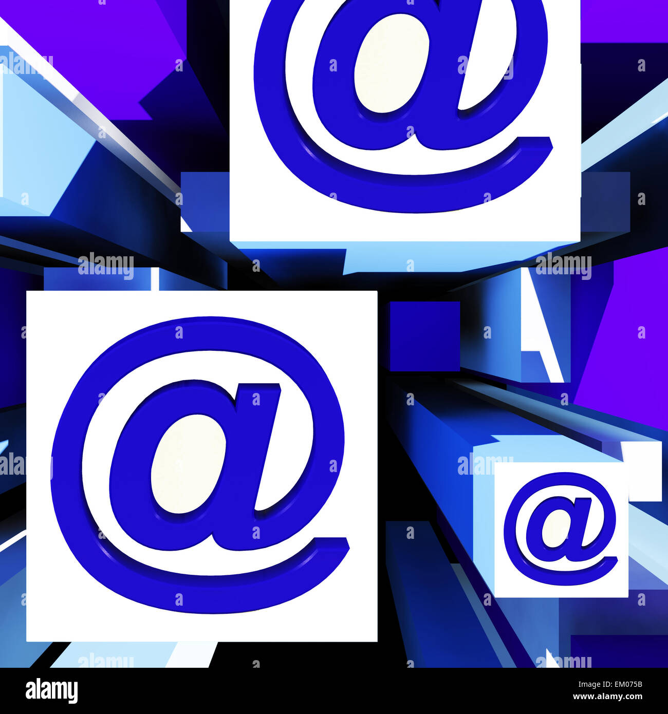 At Symbol On Cubes Showing Online Communication Stock Photo - Alamy