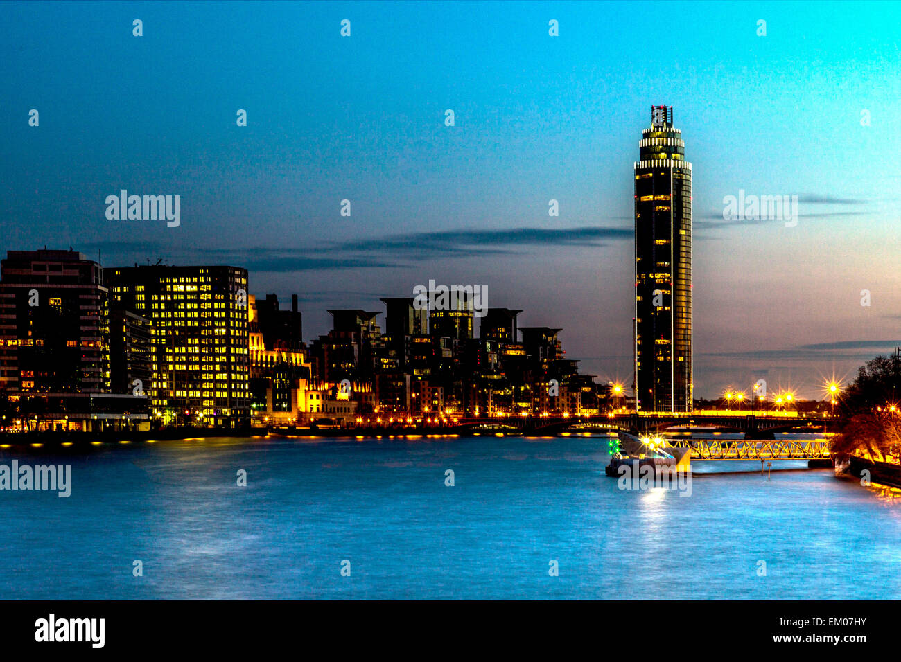 Landscape photography in London of high rise buildings after sunset ...