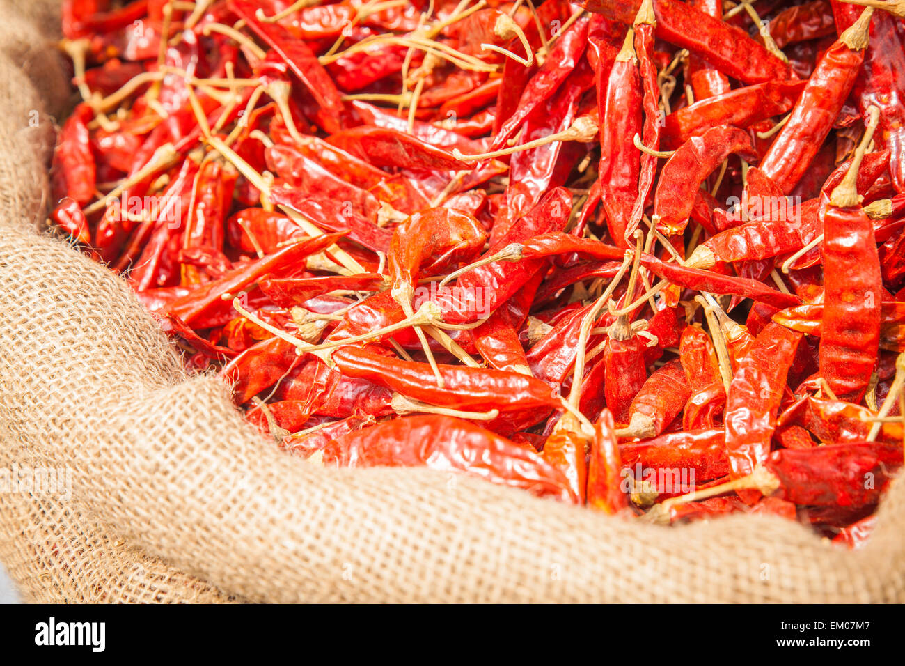 Red chili peppers in sack hi-res stock photography and images - Alamy