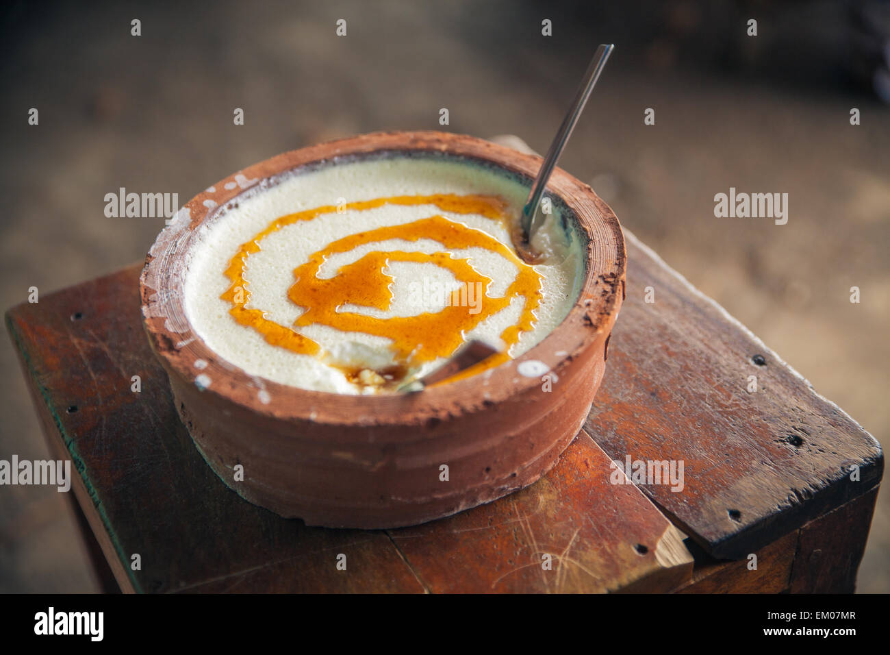 Curd, buffalo yoghurt with honey; - typical Sri Lankan (Ceylon) product ...