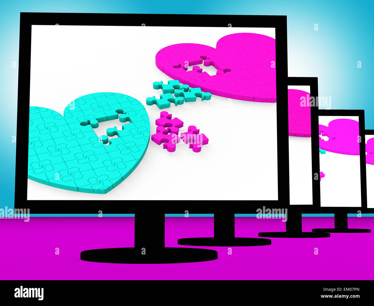 Two Hearts On Monitors Showing Celebrities' Romances Stock Photo - Alamy