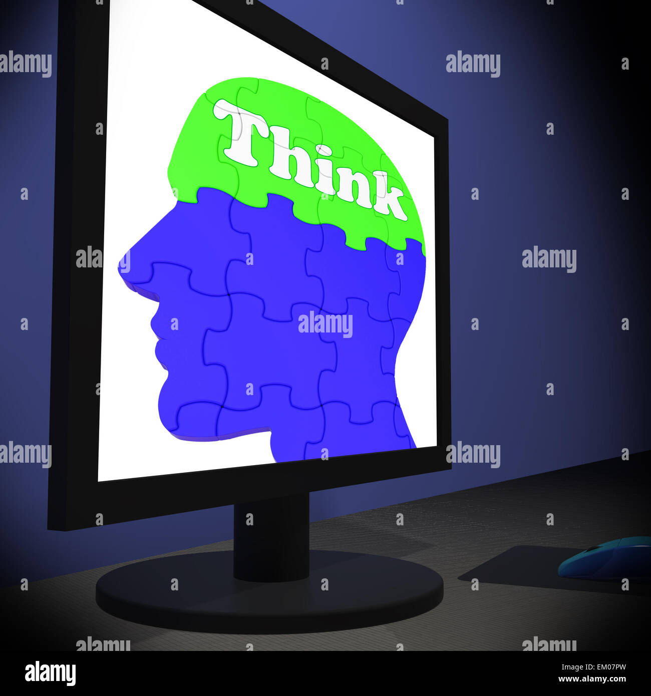 Think On Brain On Monitor Shows Human Solving Stock Photo - Alamy