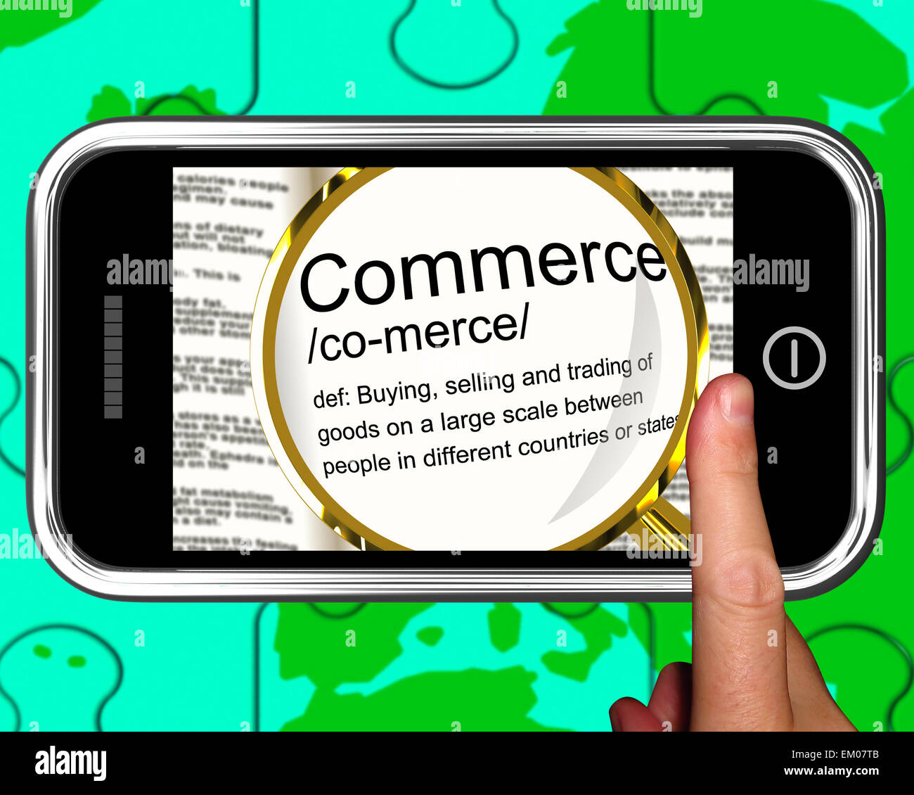 Commerce Definition On Smartphone Showing Commercial Activities Stock ...