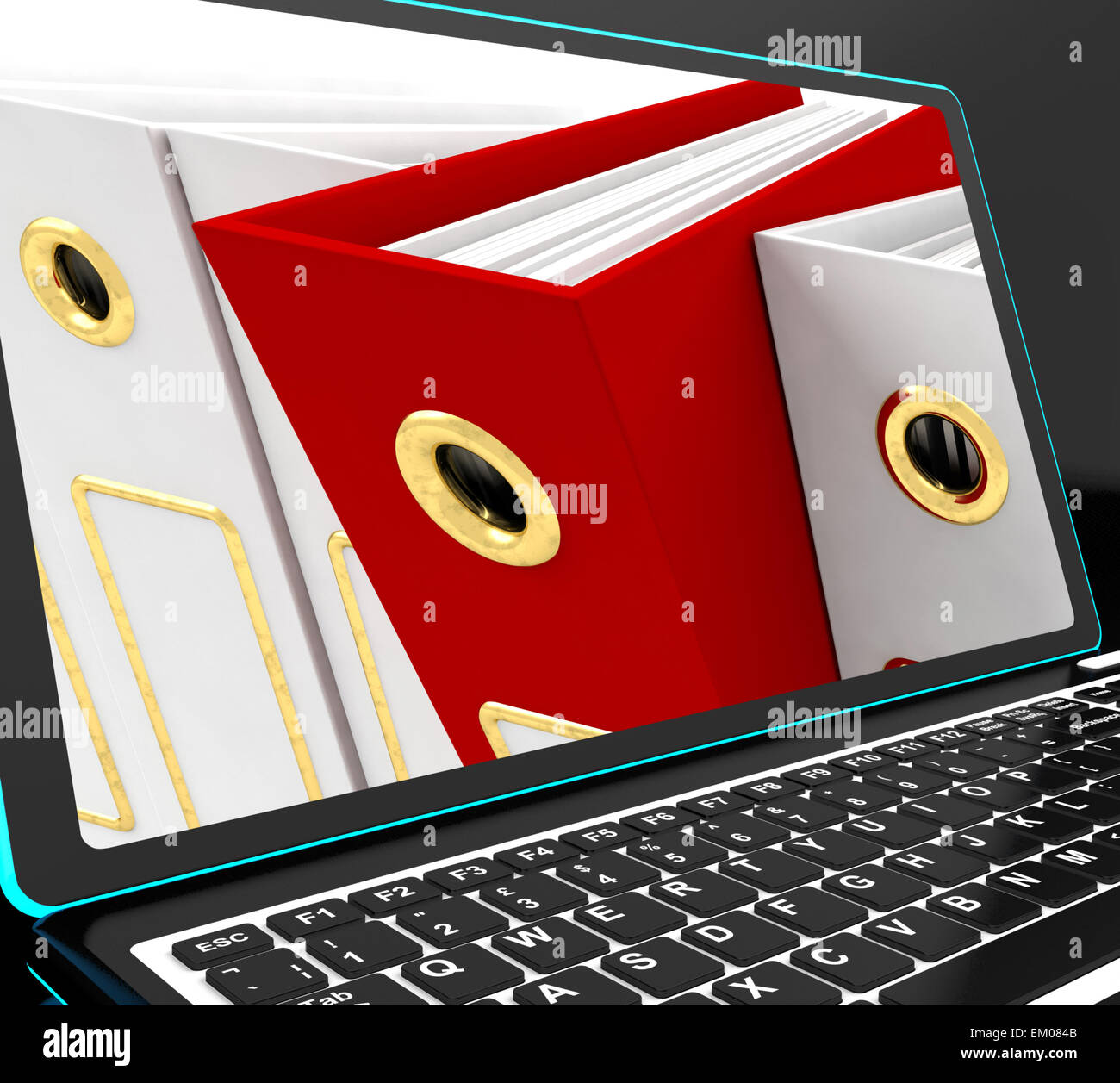 Red File On Laptop Showing Organized Documents Stock Photo - Alamy