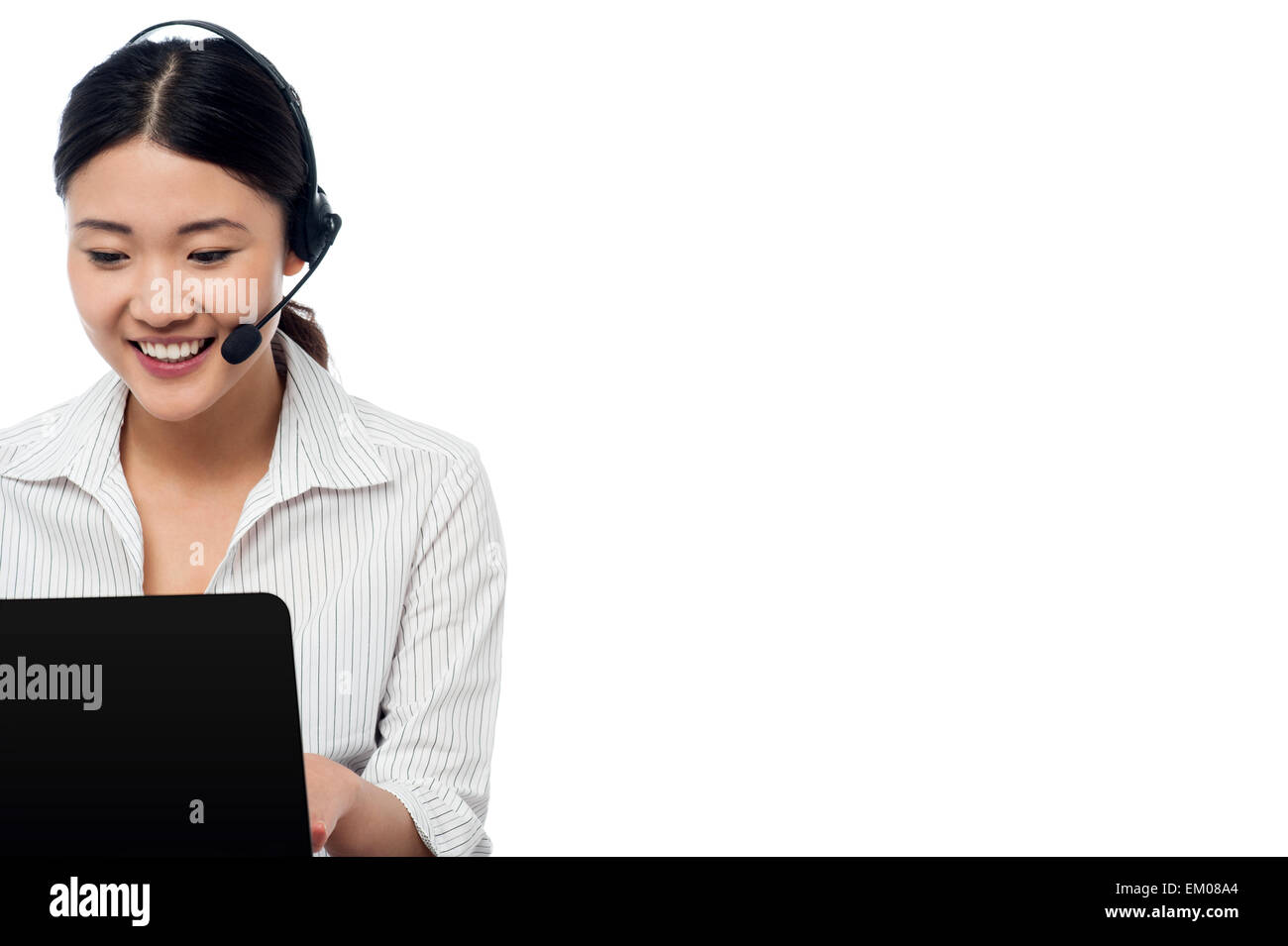 Help desk operator communicating with client Stock Photo - Alamy