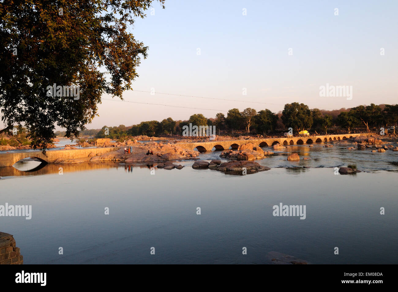 Multi arched bridge over the Betwa River Orchha Madhya Pradesh India ...
