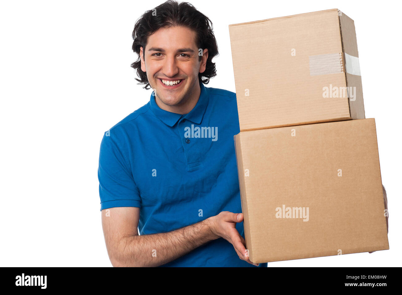 Man carrying couple of cardboard boxes Stock Photo - Alamy