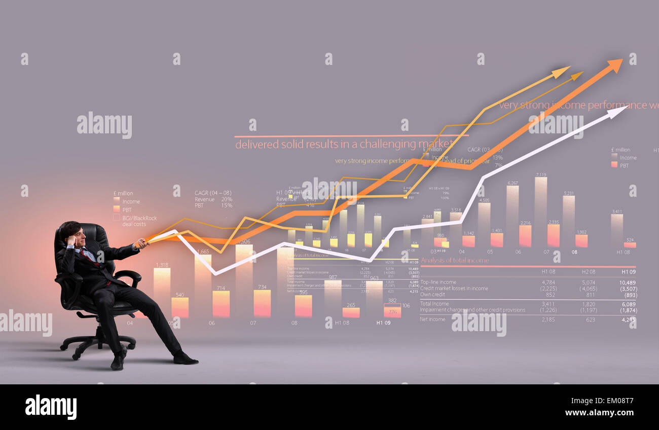 Businessman pulling graph Stock Photo - Alamy