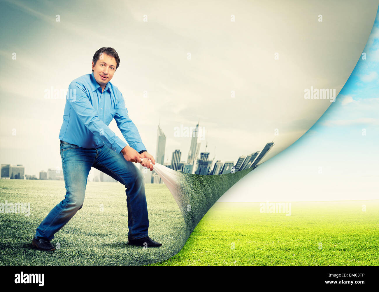 Adult man changing reality Stock Photo - Alamy