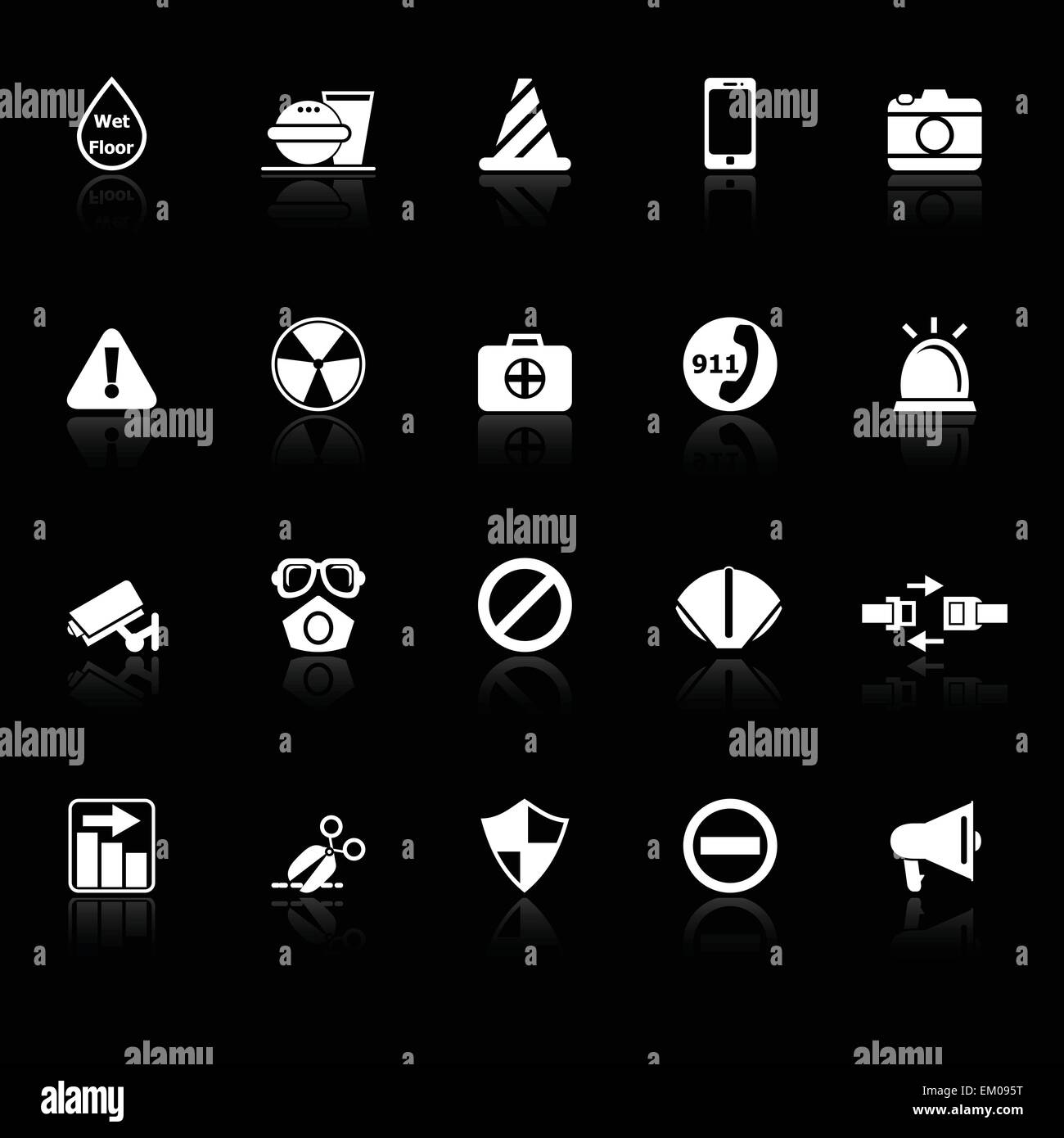 General useful icons with reflect on black background, stock vector ...