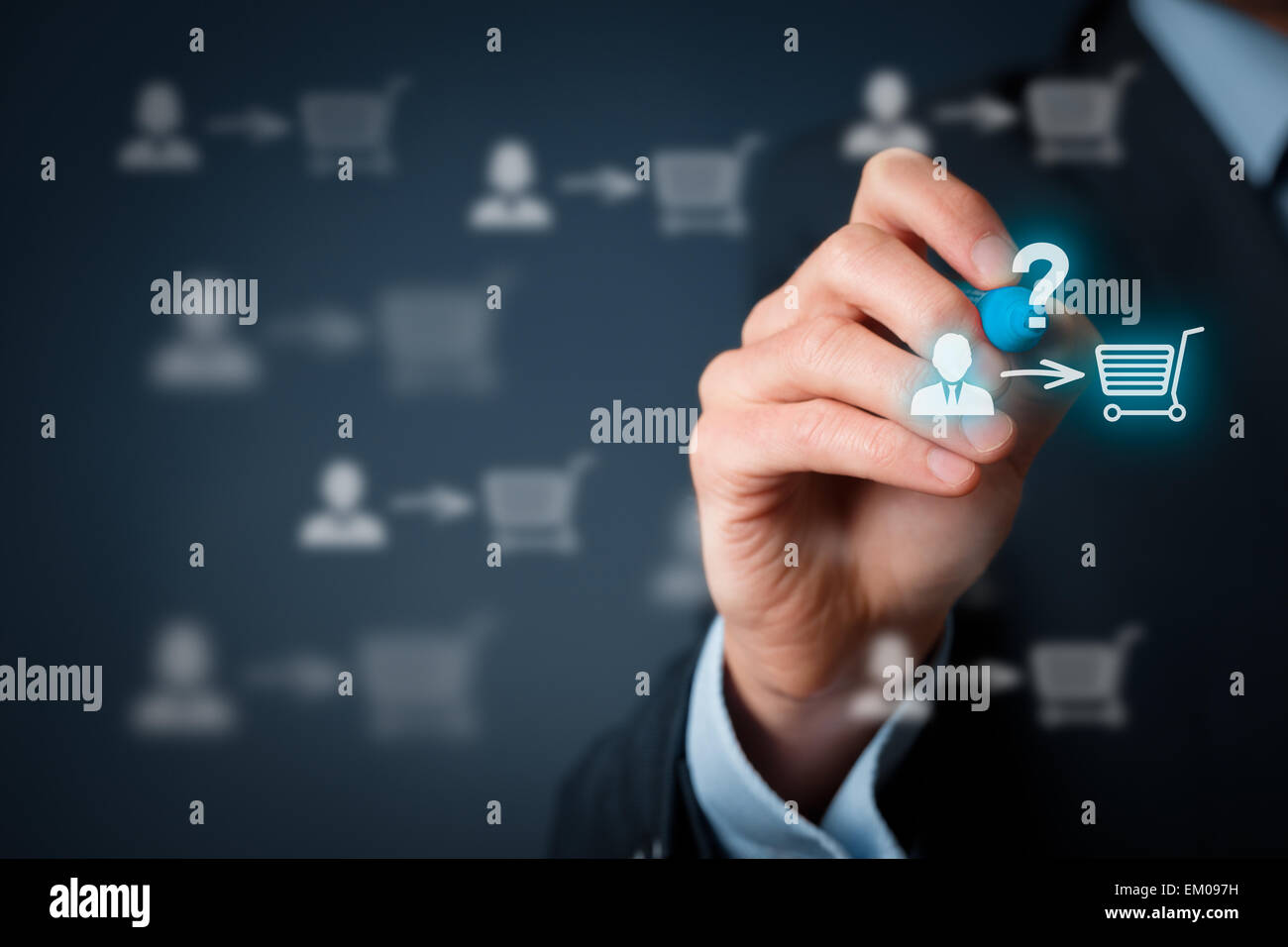 Customer behavior analysis concept. Businessman analyze if customers ... Customer behavior analysis concept. Businessman analyze if customers ...