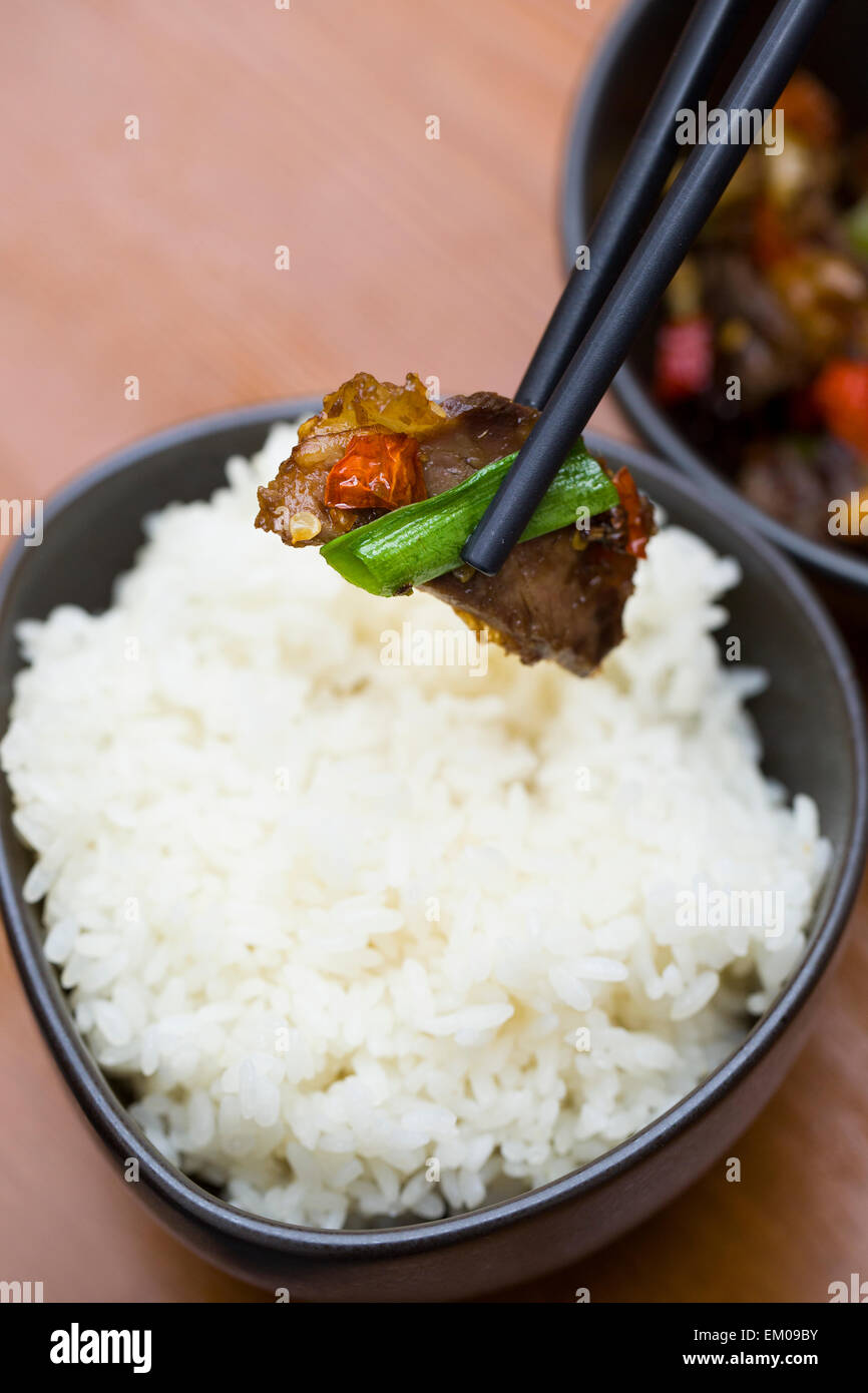 Chinese cuisine beef and white rice Stock Photo - Alamy