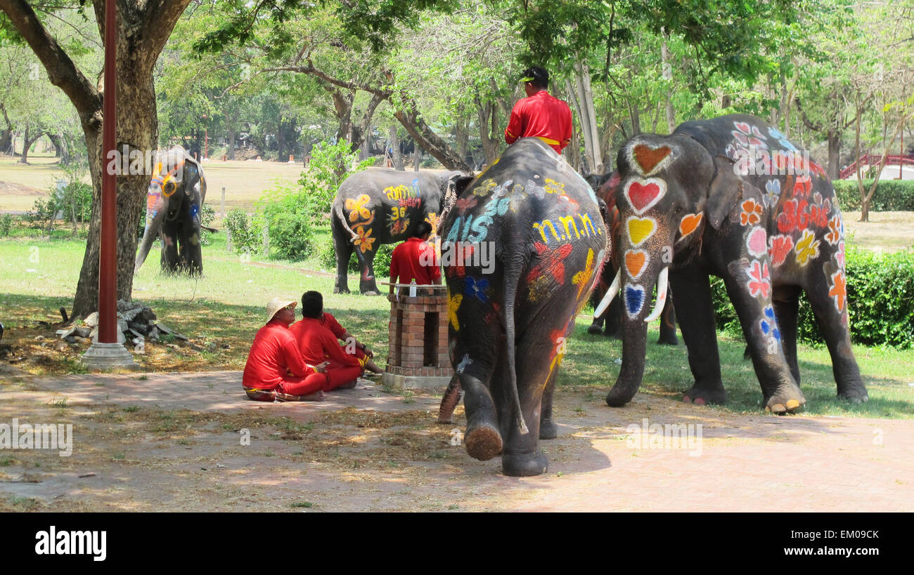 Elephant painting for Songkran Festival is celebrated in a traditional ...