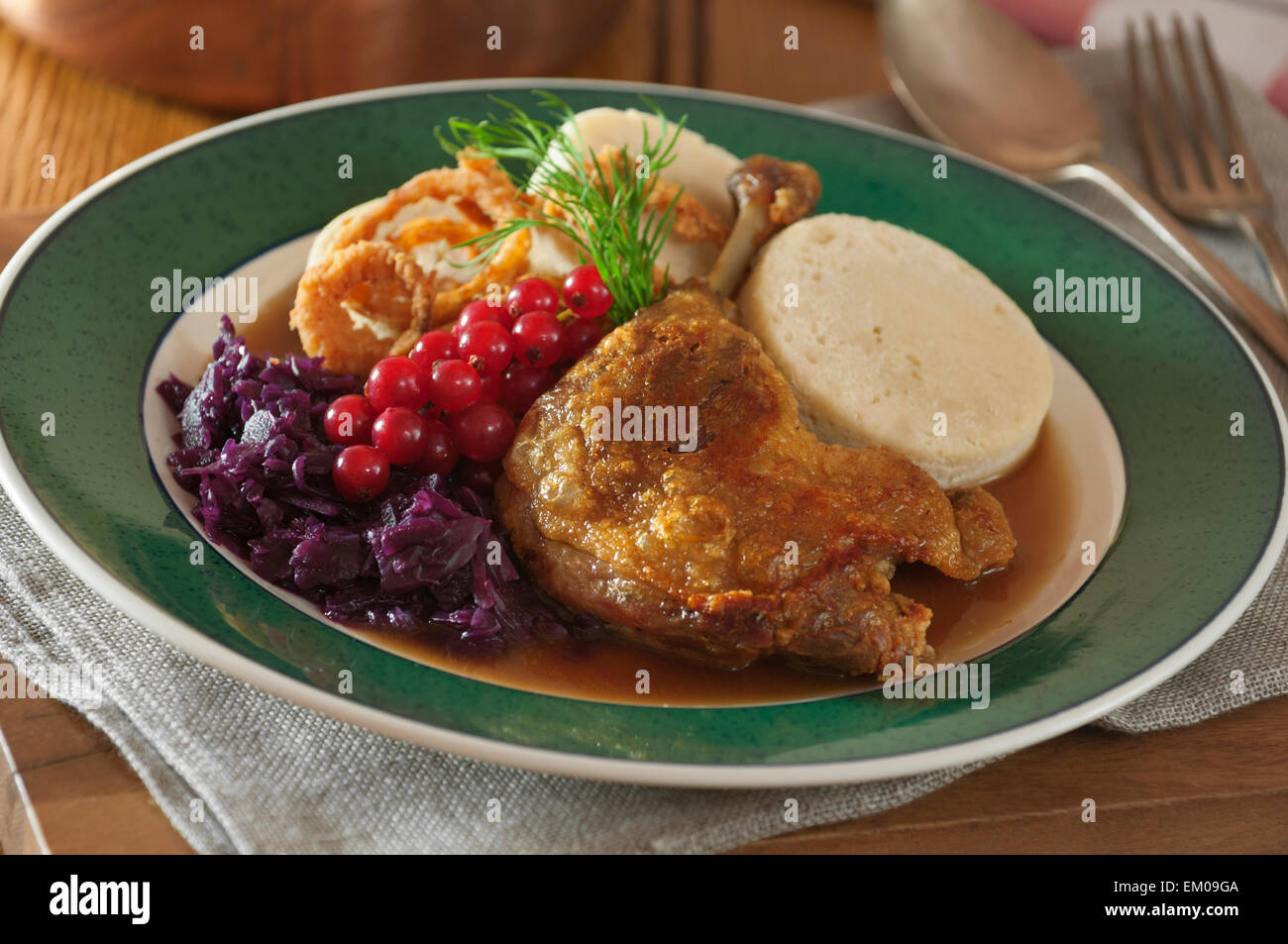 Roast duck with red cabbage and dumplings Czech Republic Food Stock ...
