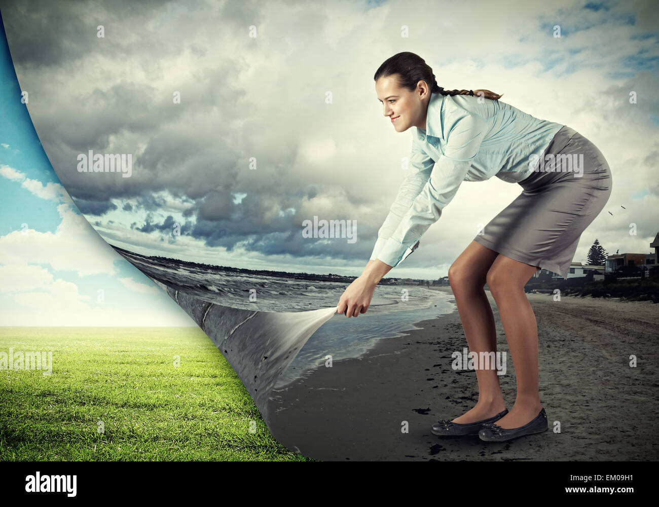 Woman changing reality Stock Photo - Alamy