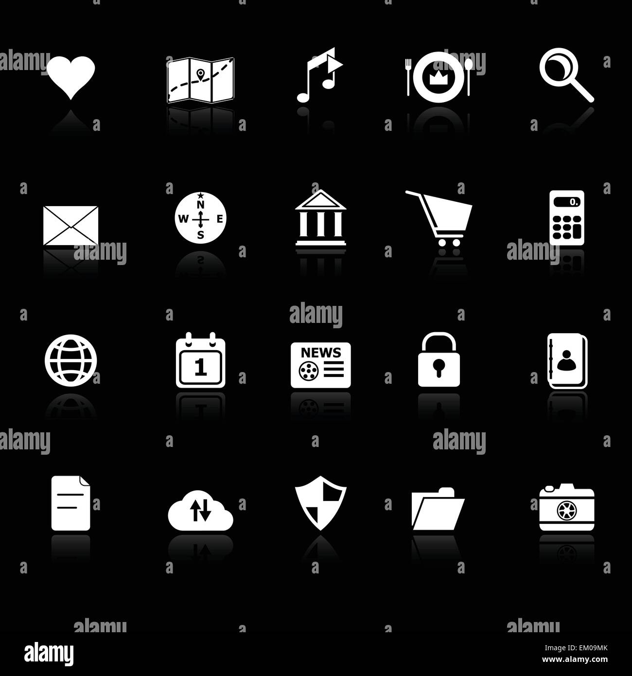 General application icons with reflect on black background, stock ...