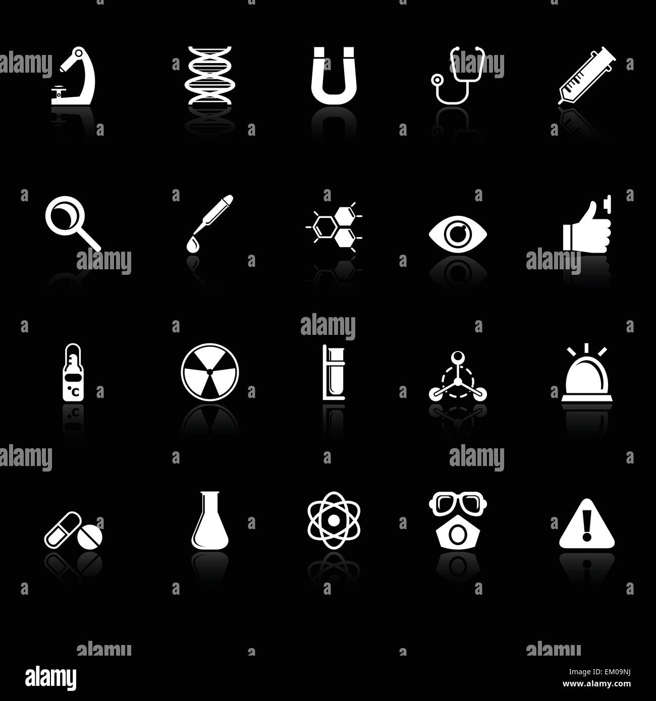 Science icons with reflect on black background, stock vector Stock ...