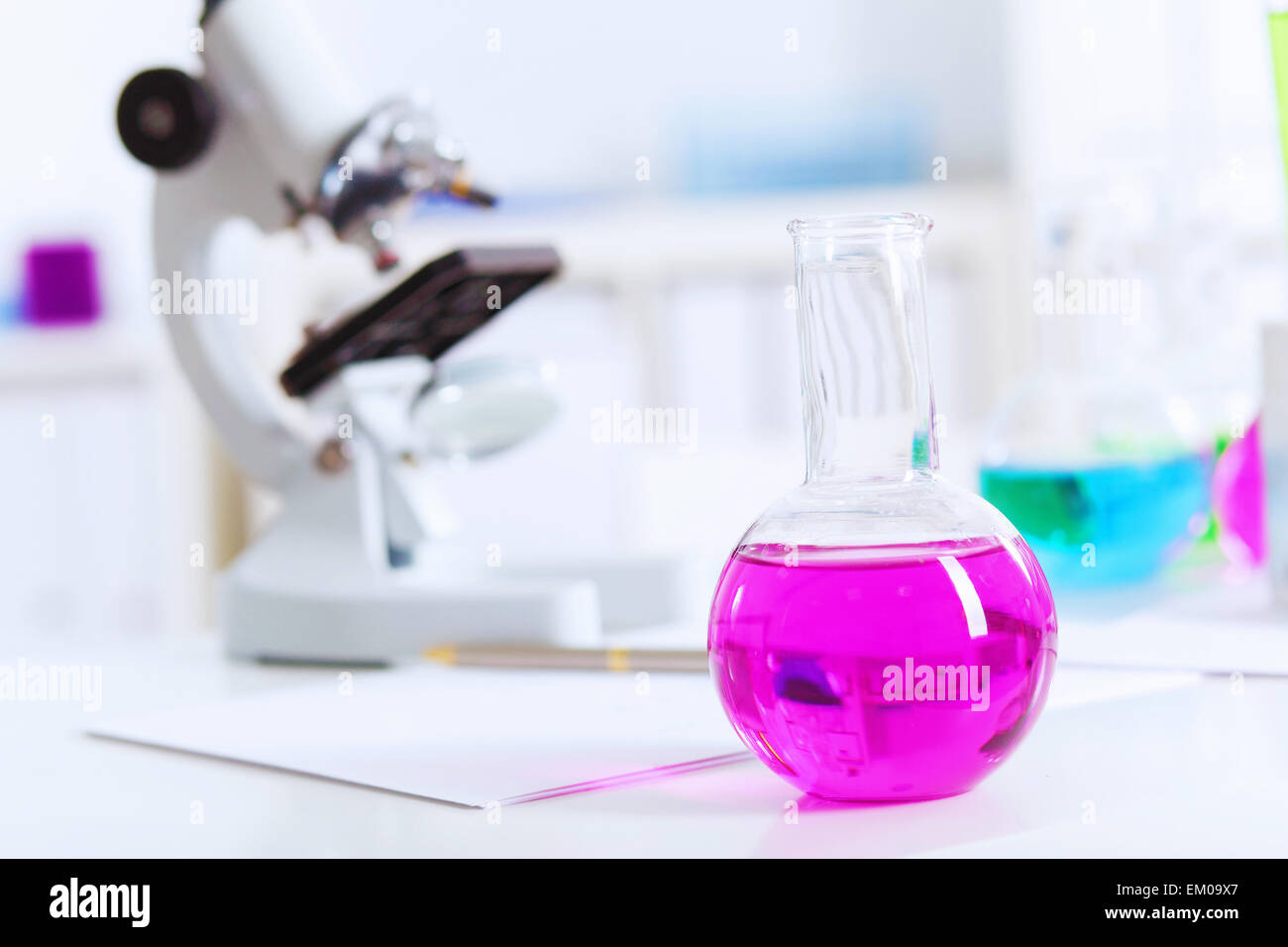Chemistry laboratory glassware with colour liquids Stock Photo - Alamy