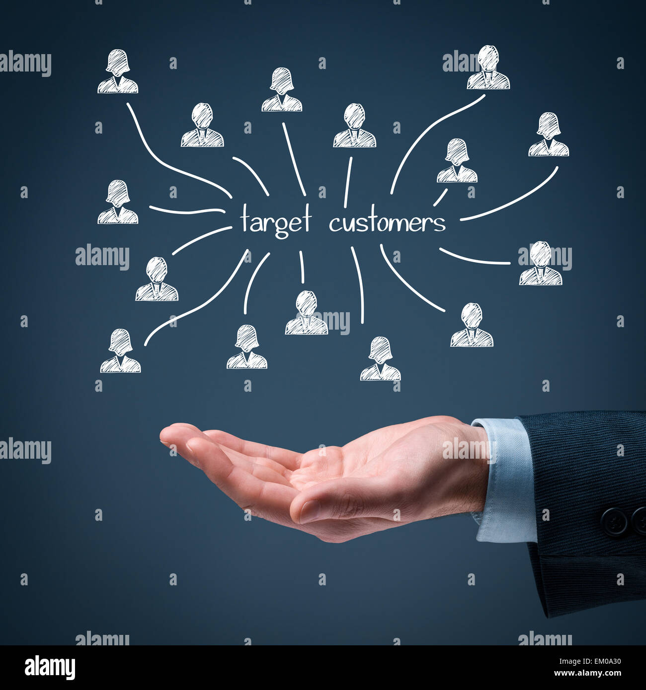 Target customers concept. Man hold target customers scheme in hand ...