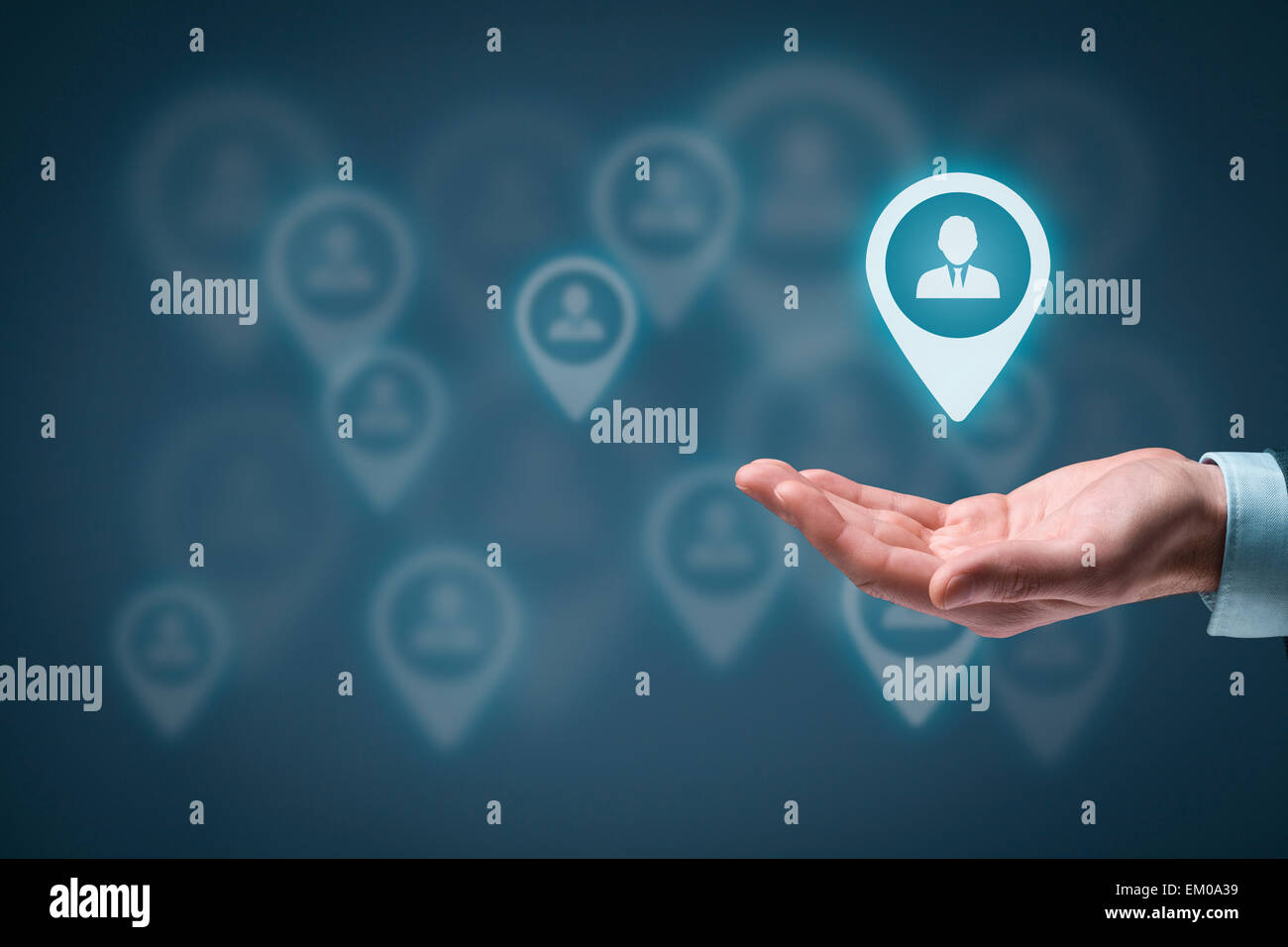 Target audience and customers concept. Man hold target customer in hand ...