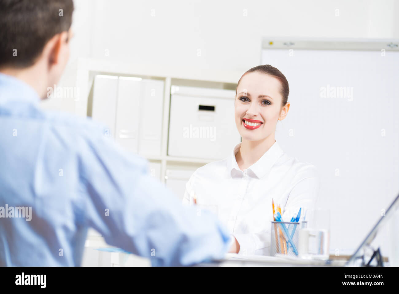 Woman interview smile hi-res stock photography and images - Alamy