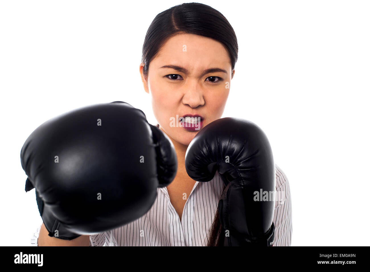 Female boxer with angry look on her face Stock Photo - Alamy