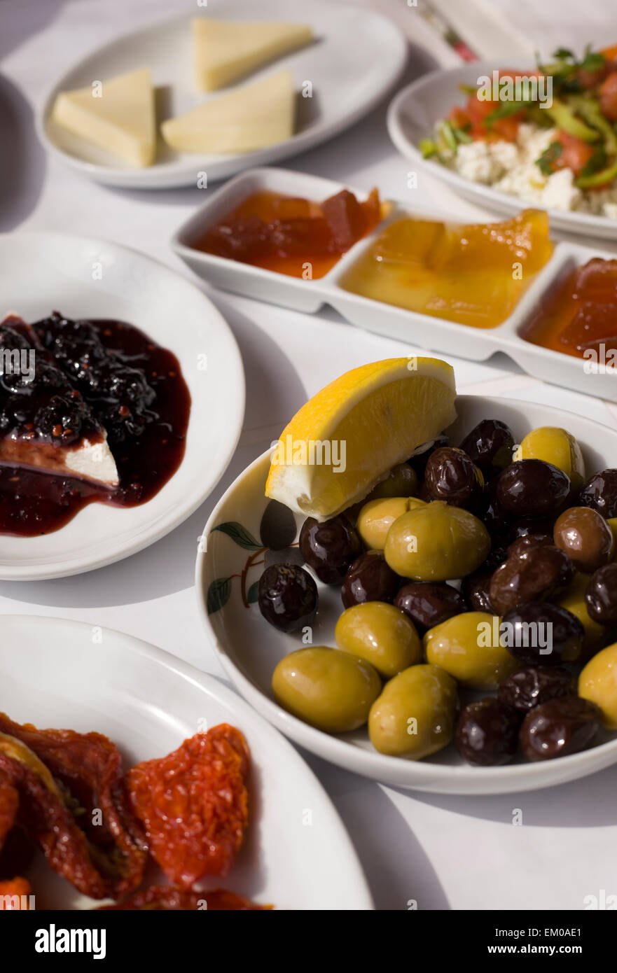 close up to classic Turkish style breakfast food plates Stock Photo - Alamy