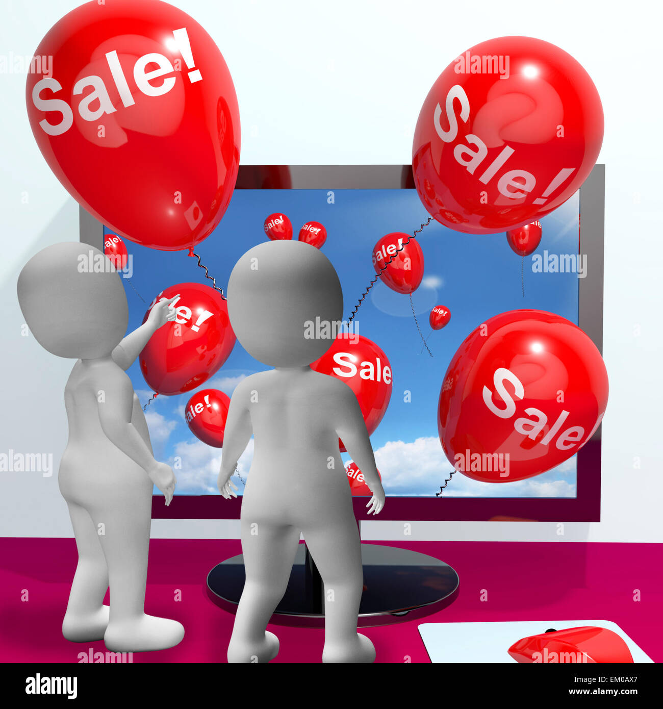 Sale Balloons Coming From Computer Showing Internet Promotion An Stock ...