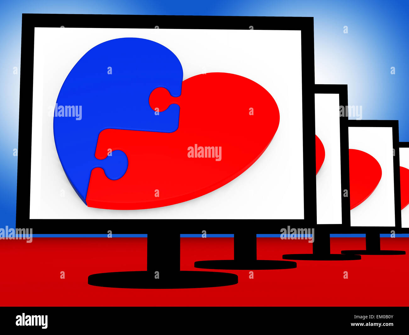 Two-Pieced Heart On Monitors Shows Romantic Complement Stock Photo - Alamy