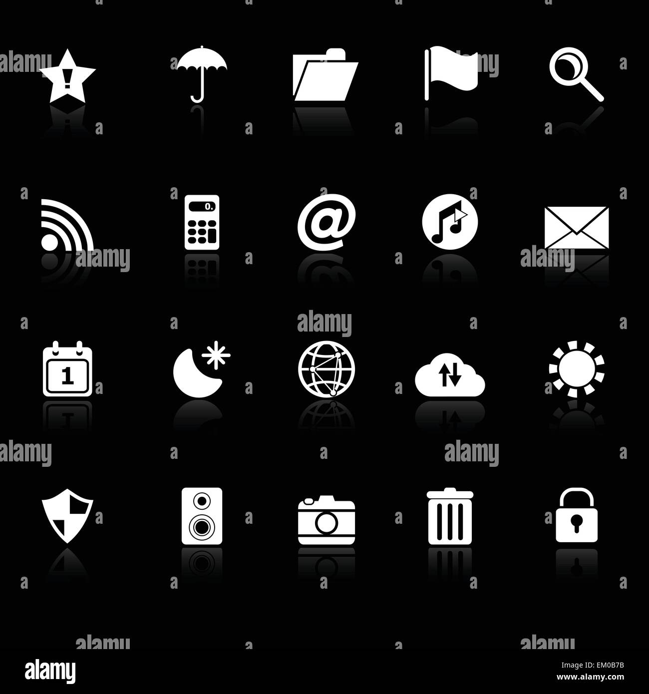Tool bar icons with reflect on black background, stock vector Stock ...
