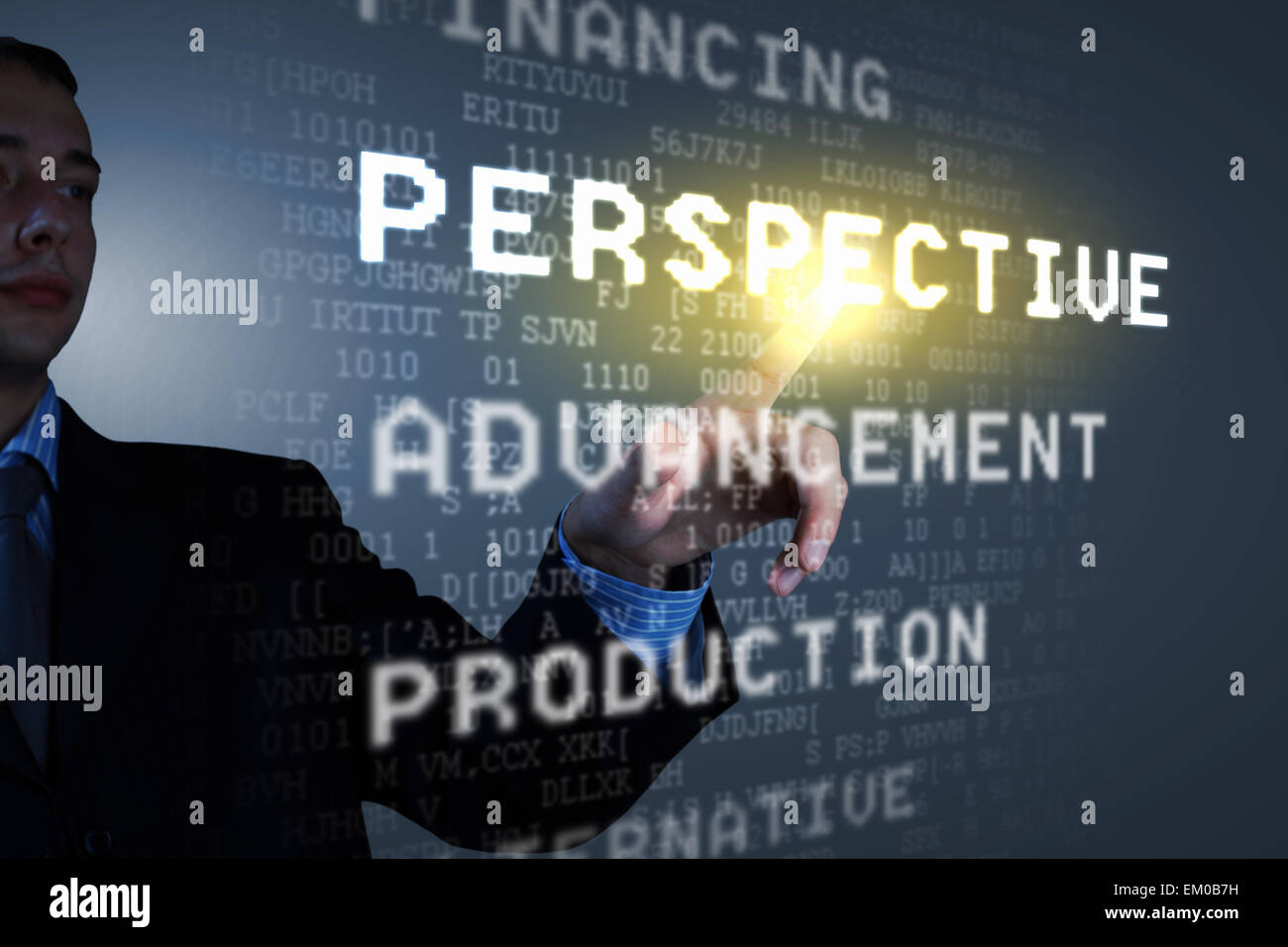 Business man touching display Stock Photo - Alamy