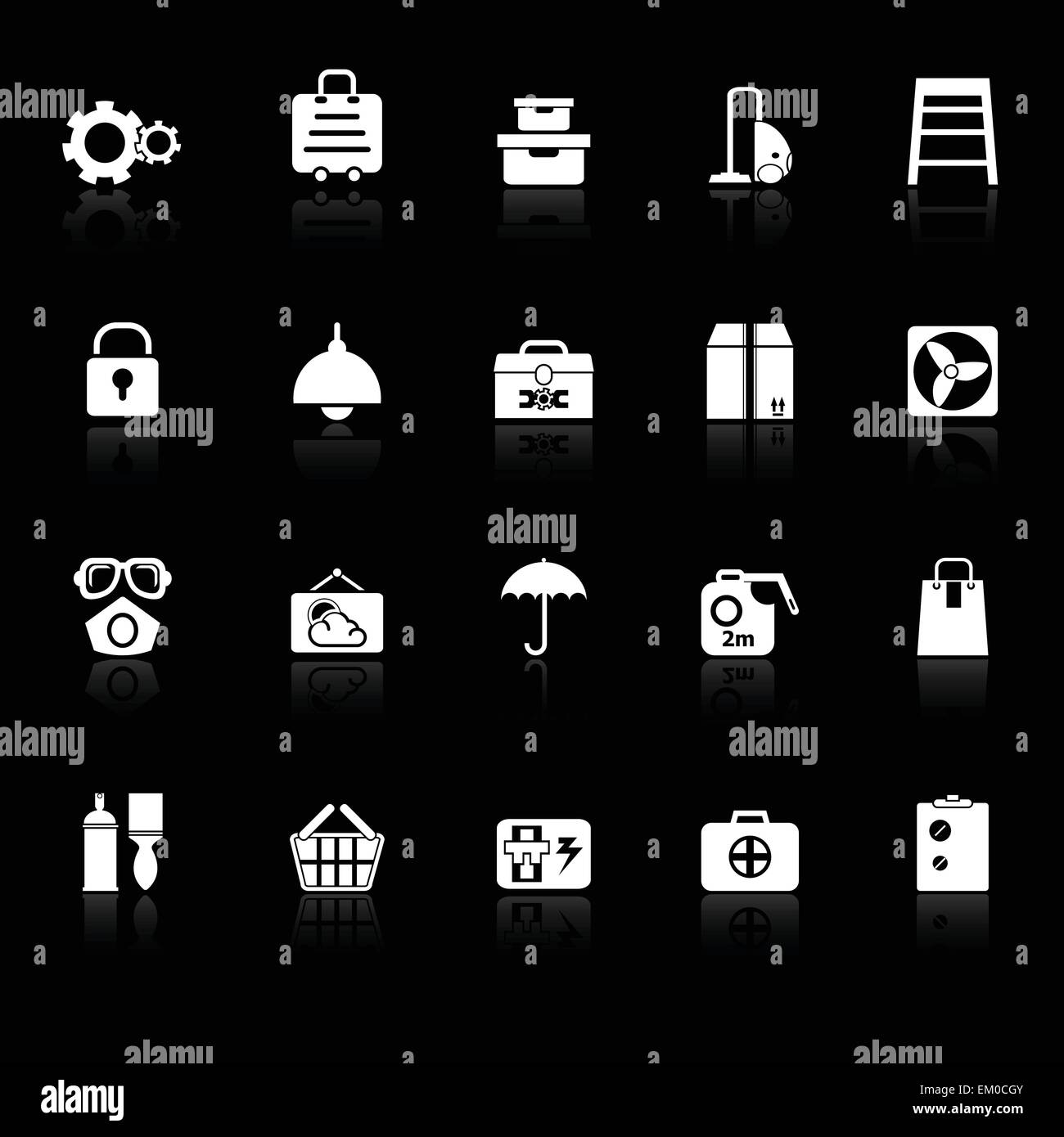 Home storage icons with reflect on black background, stock vector Stock ...