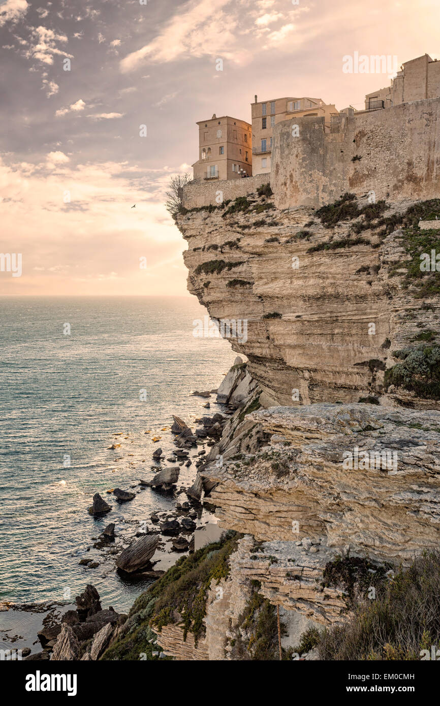 The citadel, wall and houses of Bonifacio in the south of Corsica ...