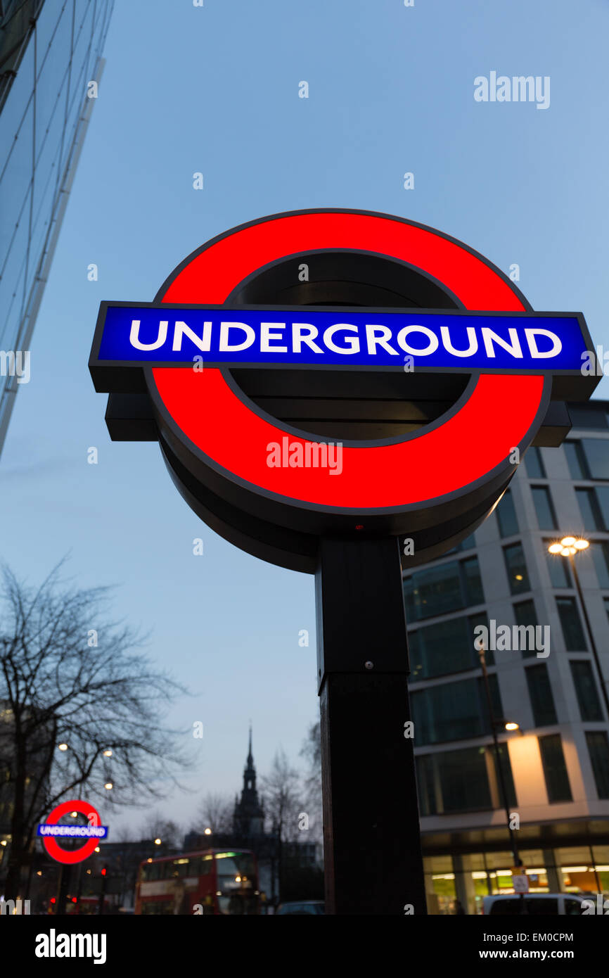 TFL Underground signs outside St Paul's station taken at dusk Stock ...