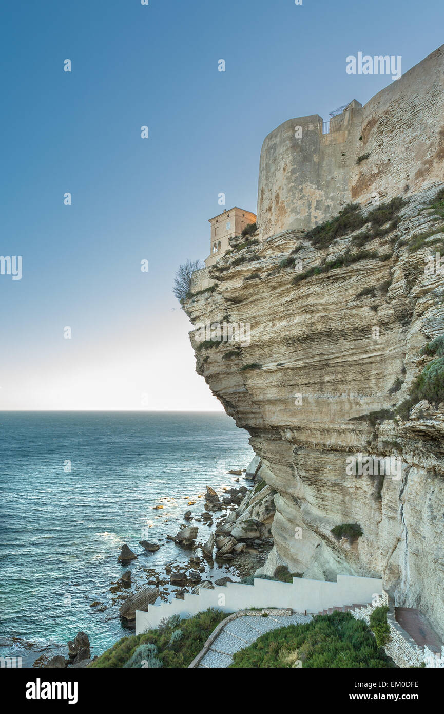 The citadel, wall and houses of Bonifacio in the south of Corsica ...